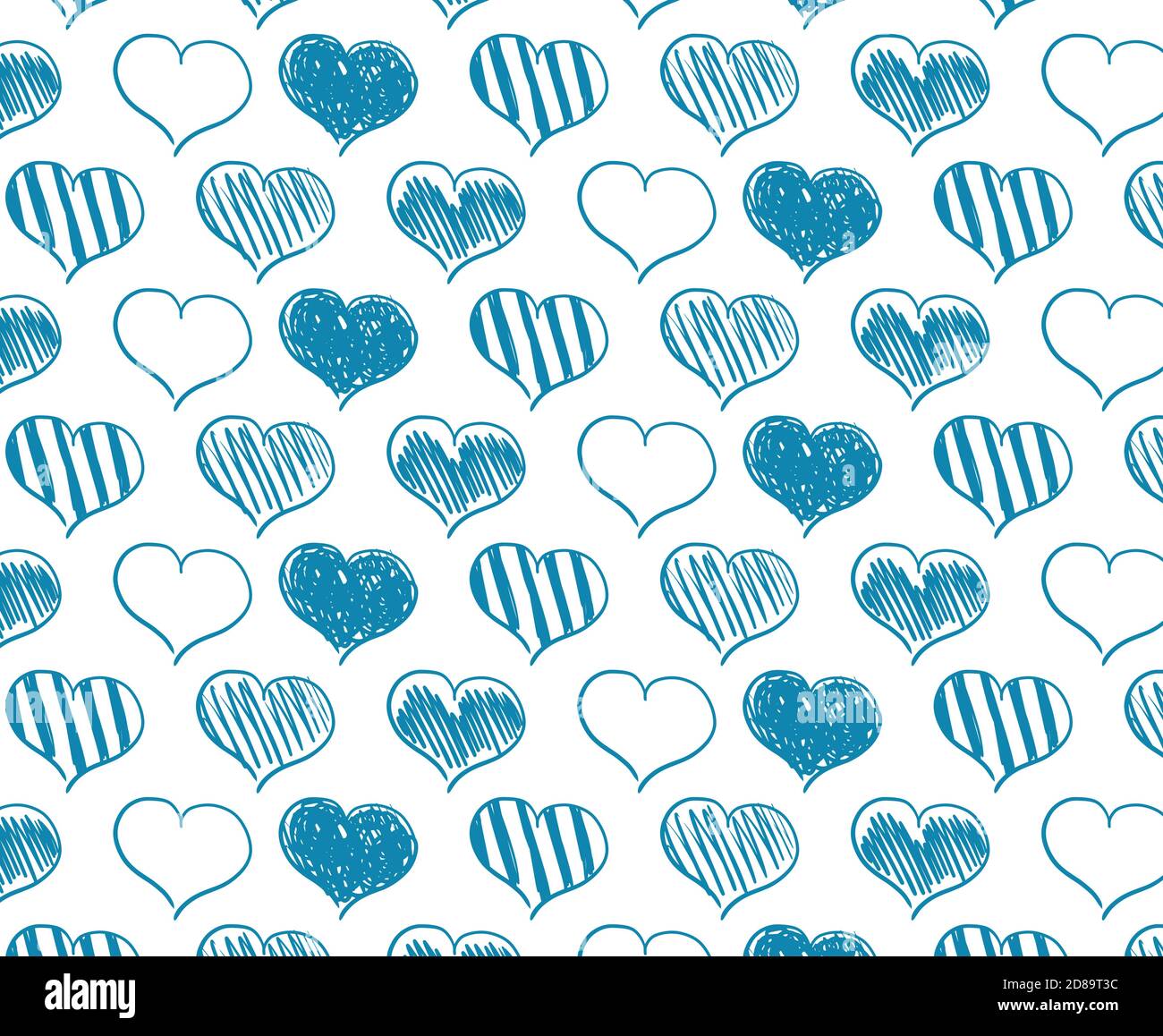 vector seamless pattern of hand-drawn blue hearts Stock Vector Image ...