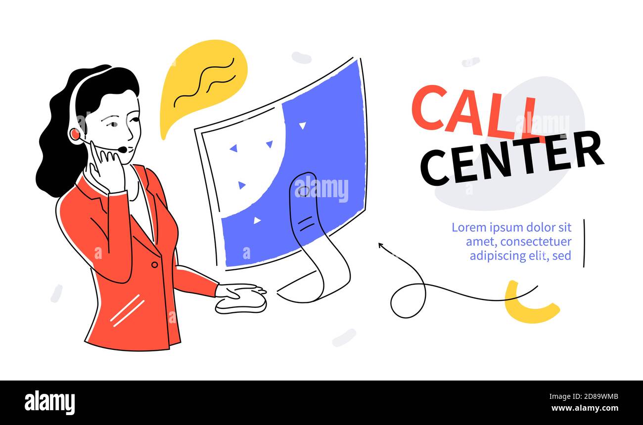 Call center - modern colorful flat design style web banner Stock Vector ...