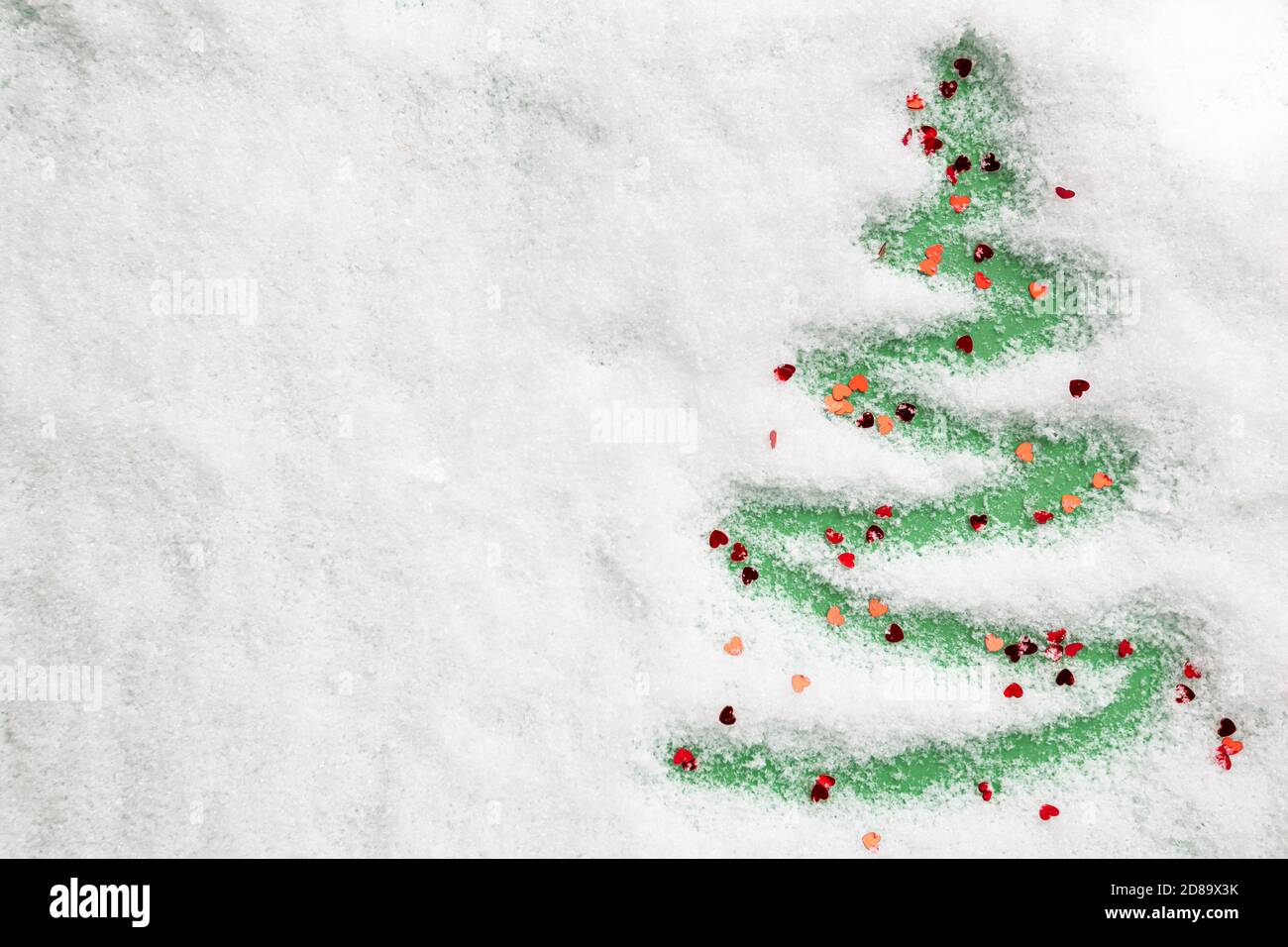 Christmas tree on snow background. Christmas concept. Flat lay, top ...