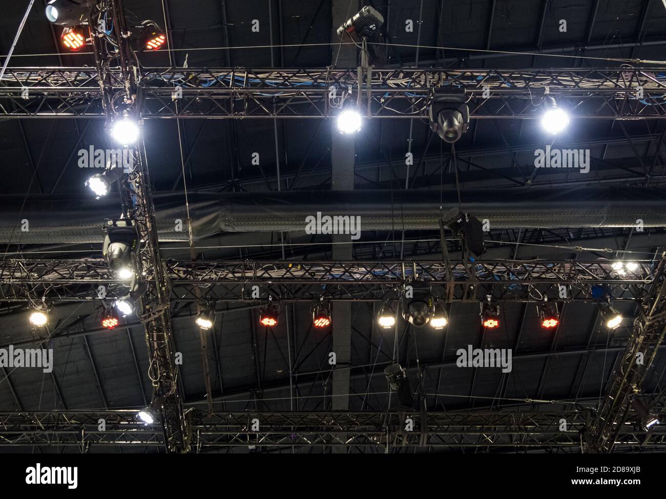 Many electric led bulbs and projector of the lighting system on the ...