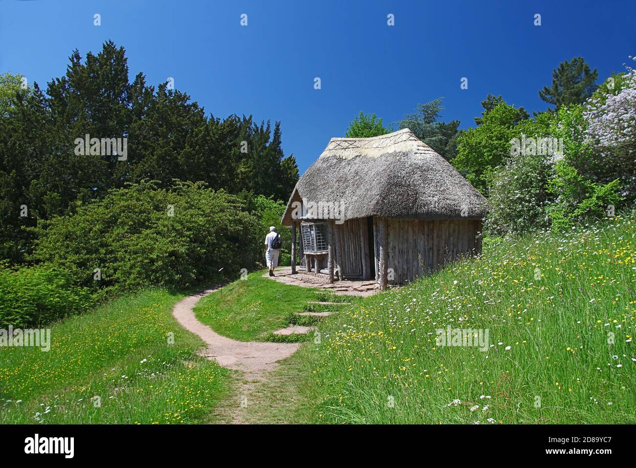 The thatched Bear House in the grounds of Killerton House, nr Exeter ...