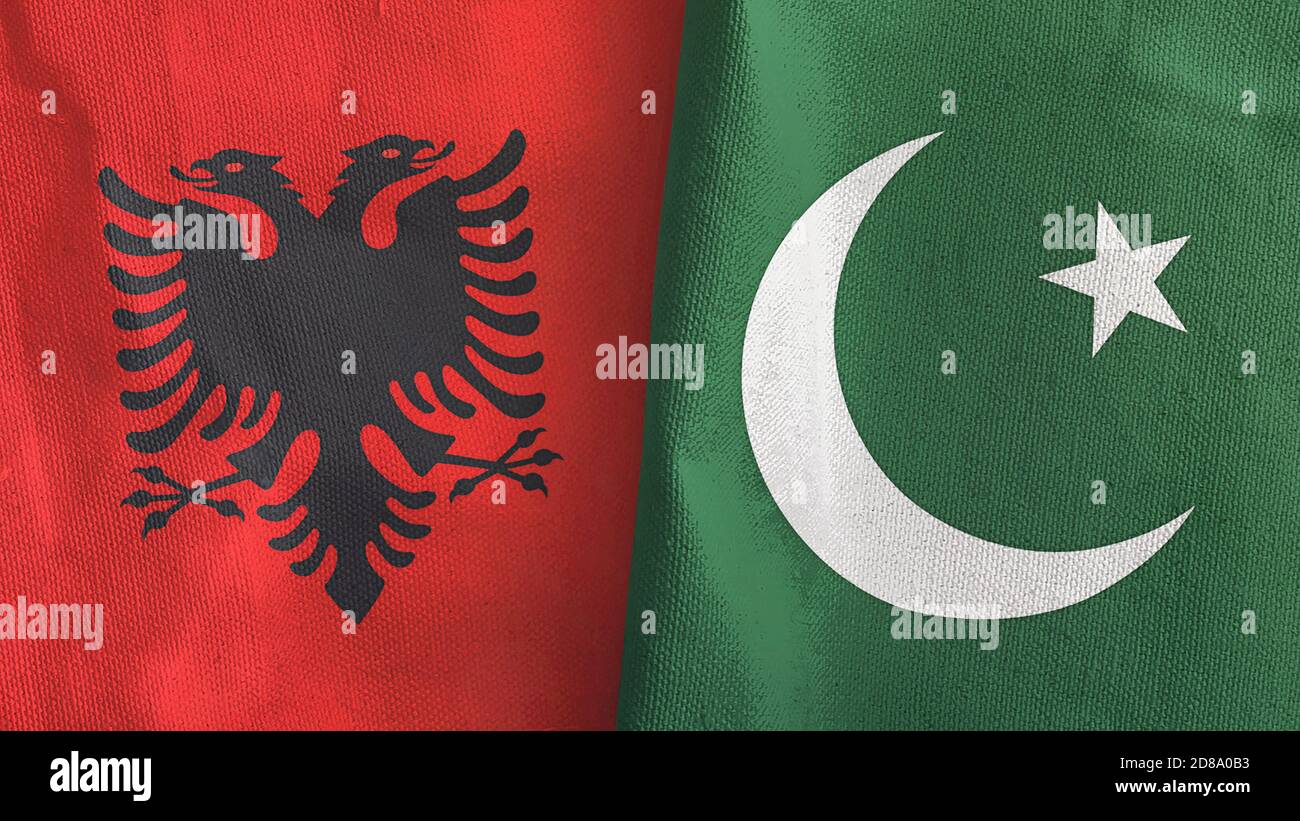 Pakistan and Albania two flags textile cloth 3D rendering Stock Photo ...