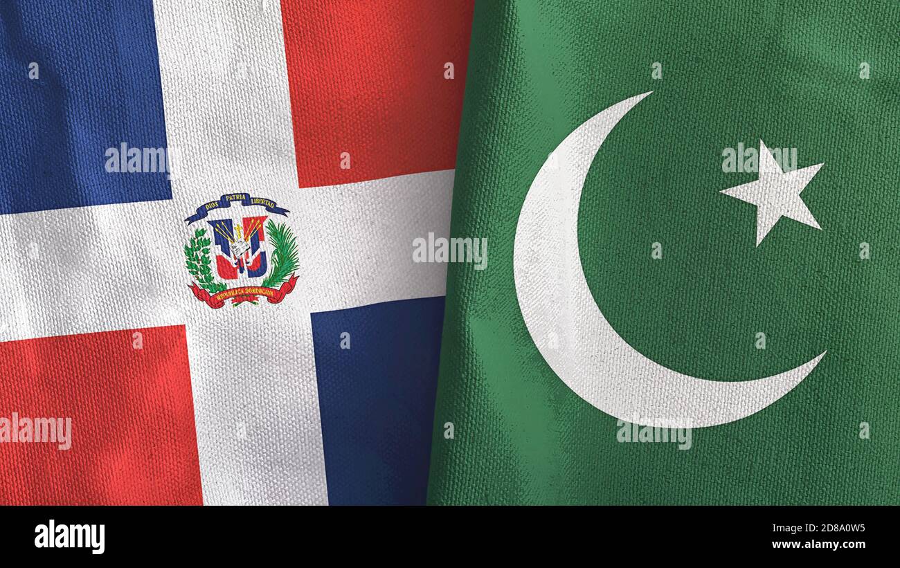 Pakistan and Dominican Republic two flags textile cloth 3D rendering ...