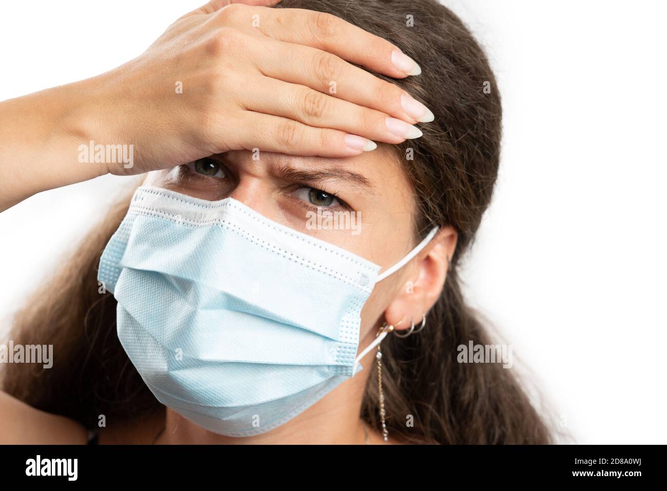 Woman hand on forehead mouth hi-res stock photography and images - Alamy