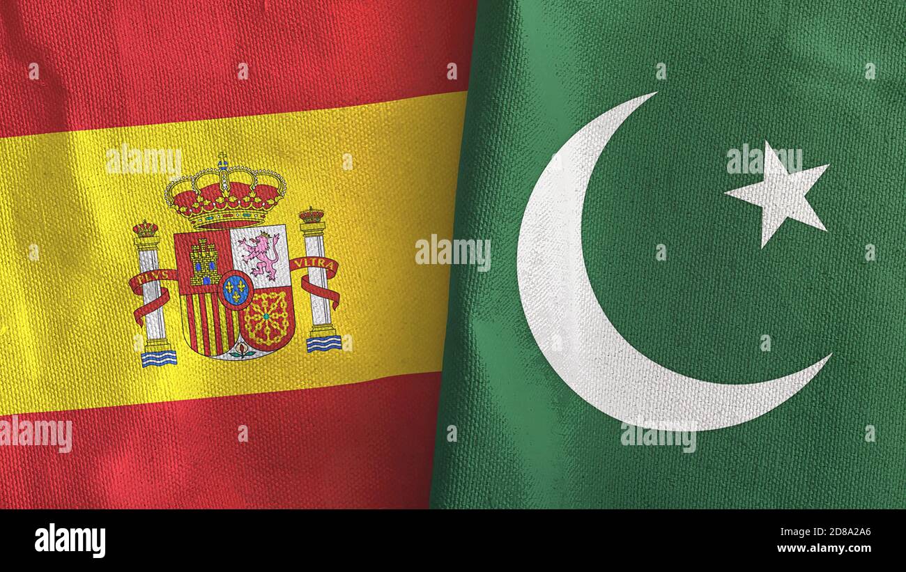 Pakistan and Spain two flags textile cloth 3D rendering Stock Photo - Alamy