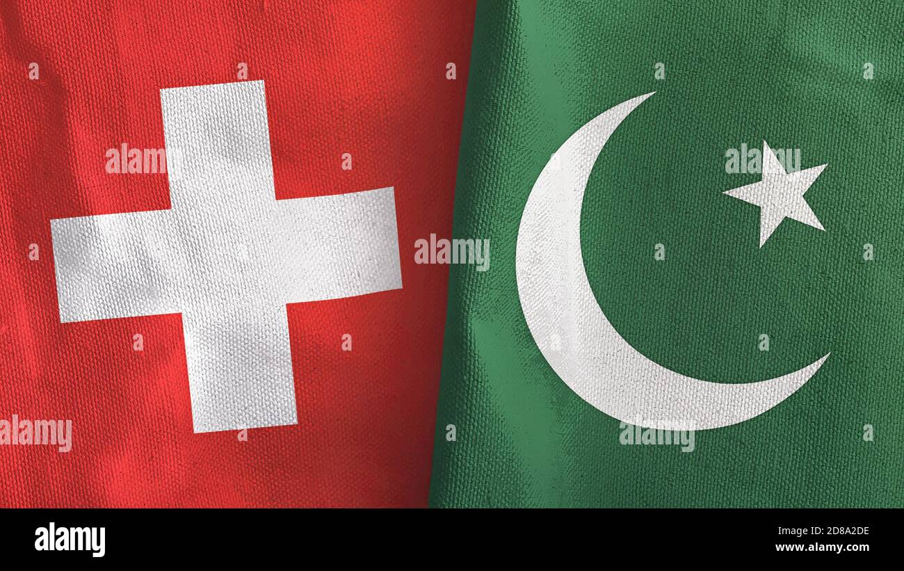 Pakistan and Switzerland two flags textile cloth 3D rendering Stock ...