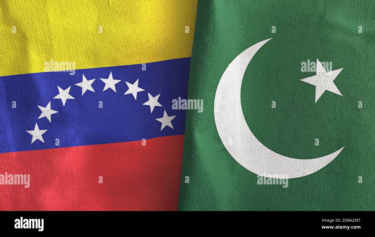 Pakistan and Venezuela two flags textile cloth 3D rendering Stock Photo ...