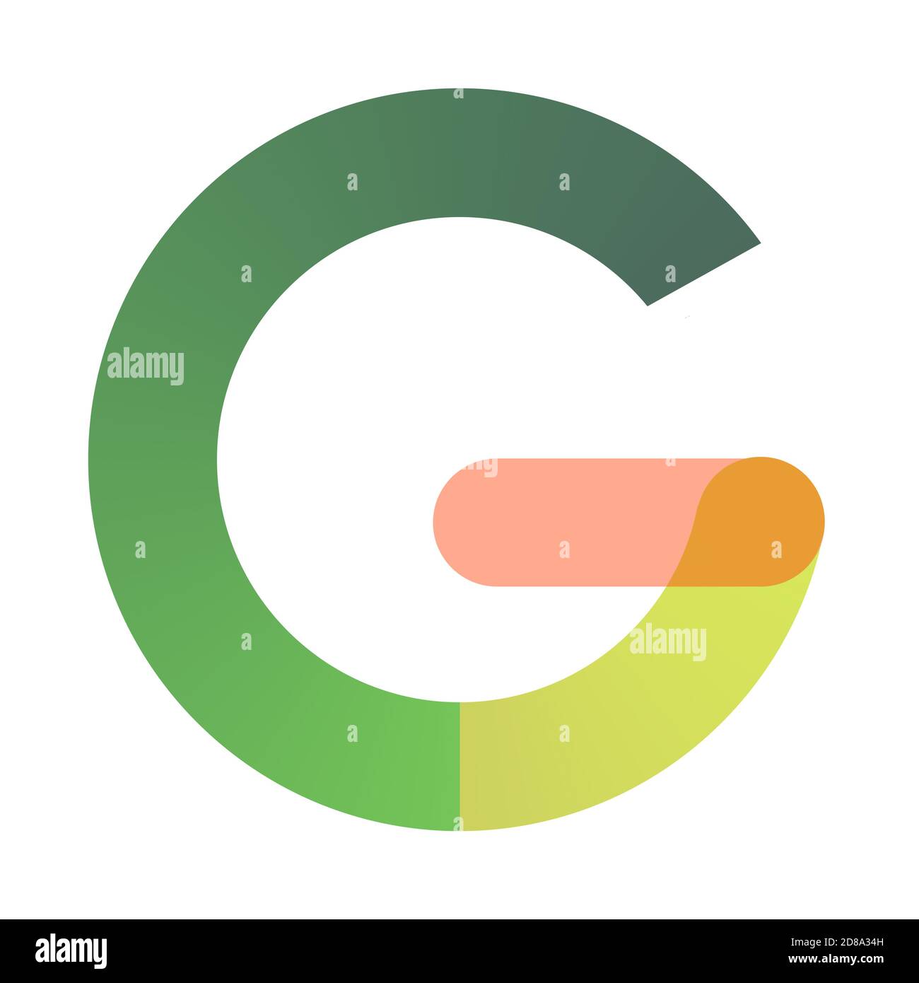 Capital multicolored letter G, gradient green, yellow and pink on a ...