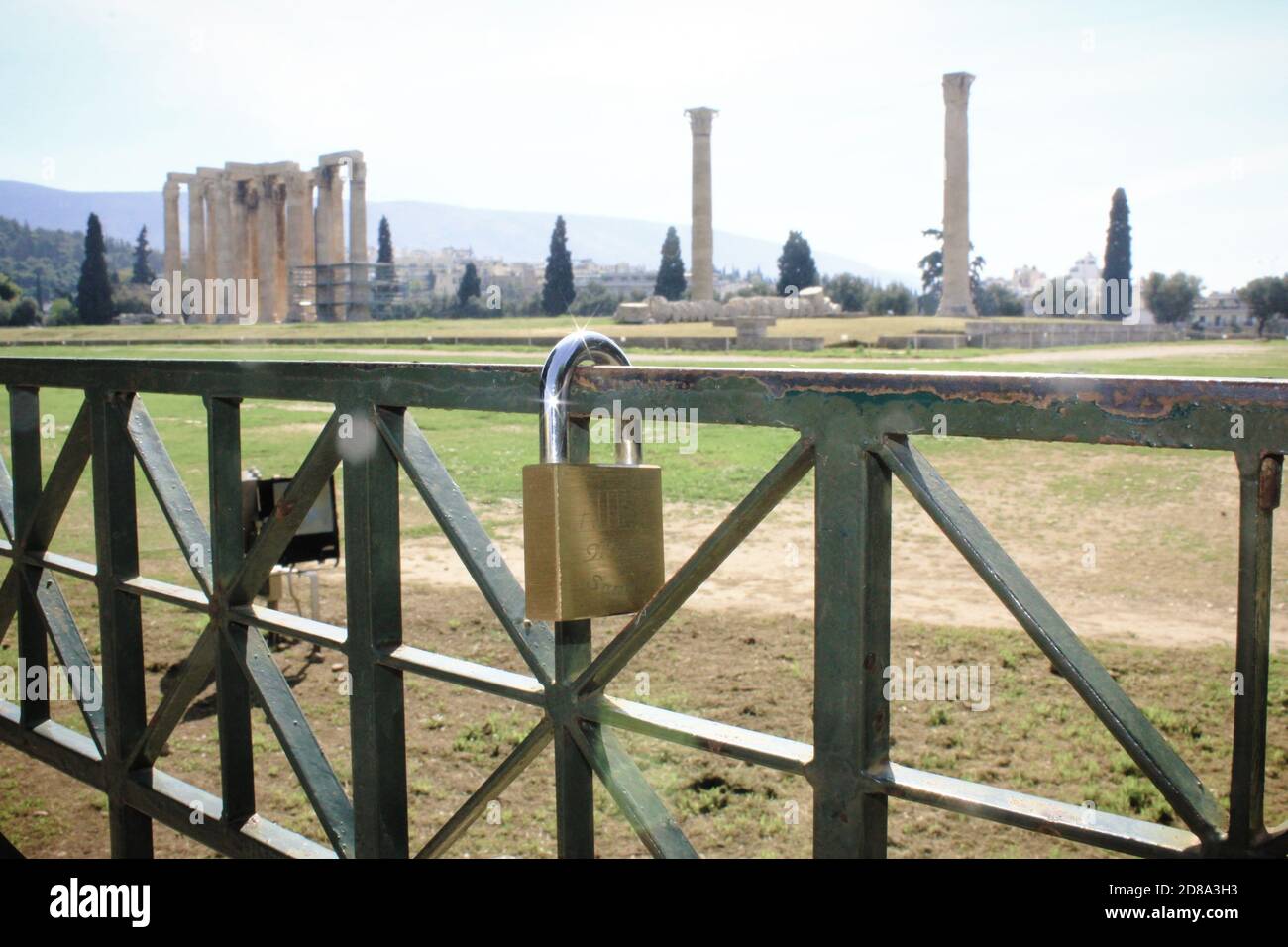 Closed entrance at the archaeological site of Olympian Zeus temple in ...