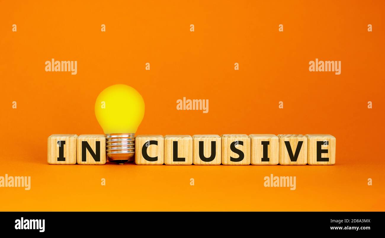 Symbol for a better inclusion. Wooden cubes with word 'inclusive ...