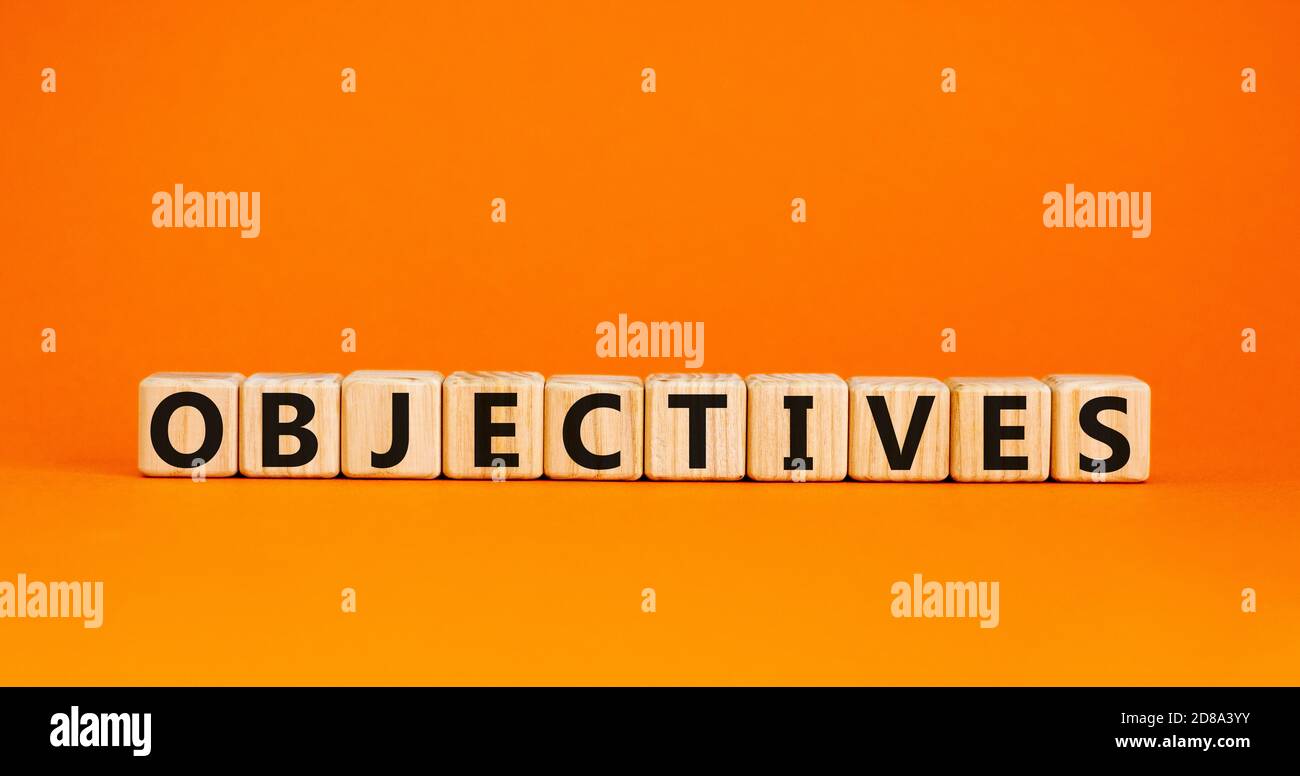 'Objectives' written on wooden blocks. Business concept. Copy space ...