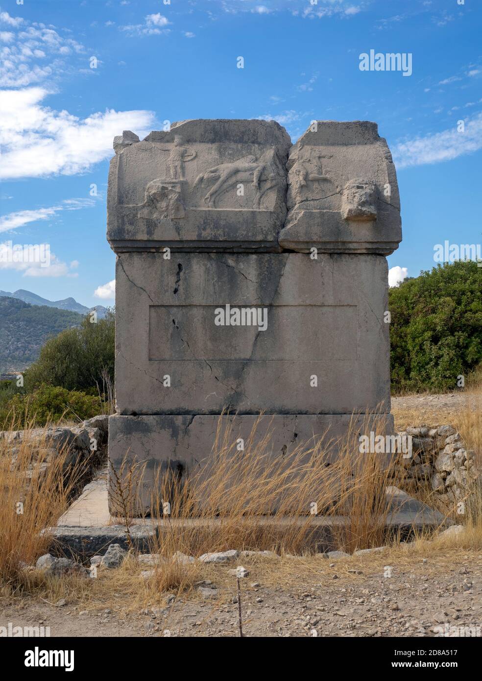 The beautiful lycian carved stone tomb located on the hill of ancient ...