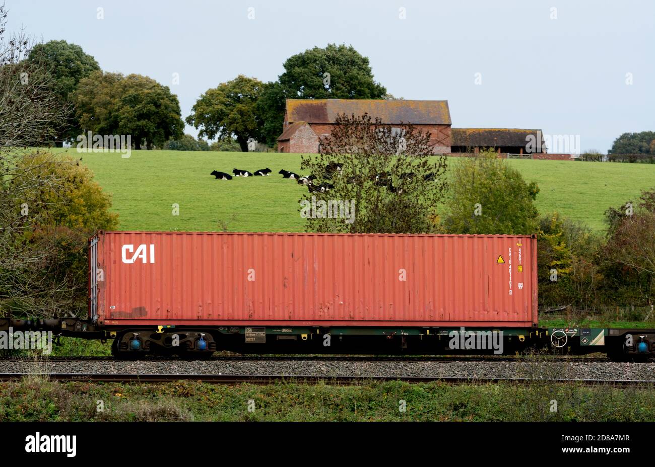 CAI shipping container on a freightliner train, Warwickshire, UK Stock ...