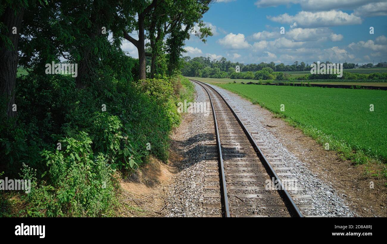 Old Rail Road Track going Thru Woods and a Curve on a Sunny Day Stock ...