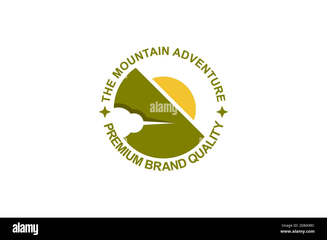 Vector illustration of mountain with sun and cloud on negative space ...