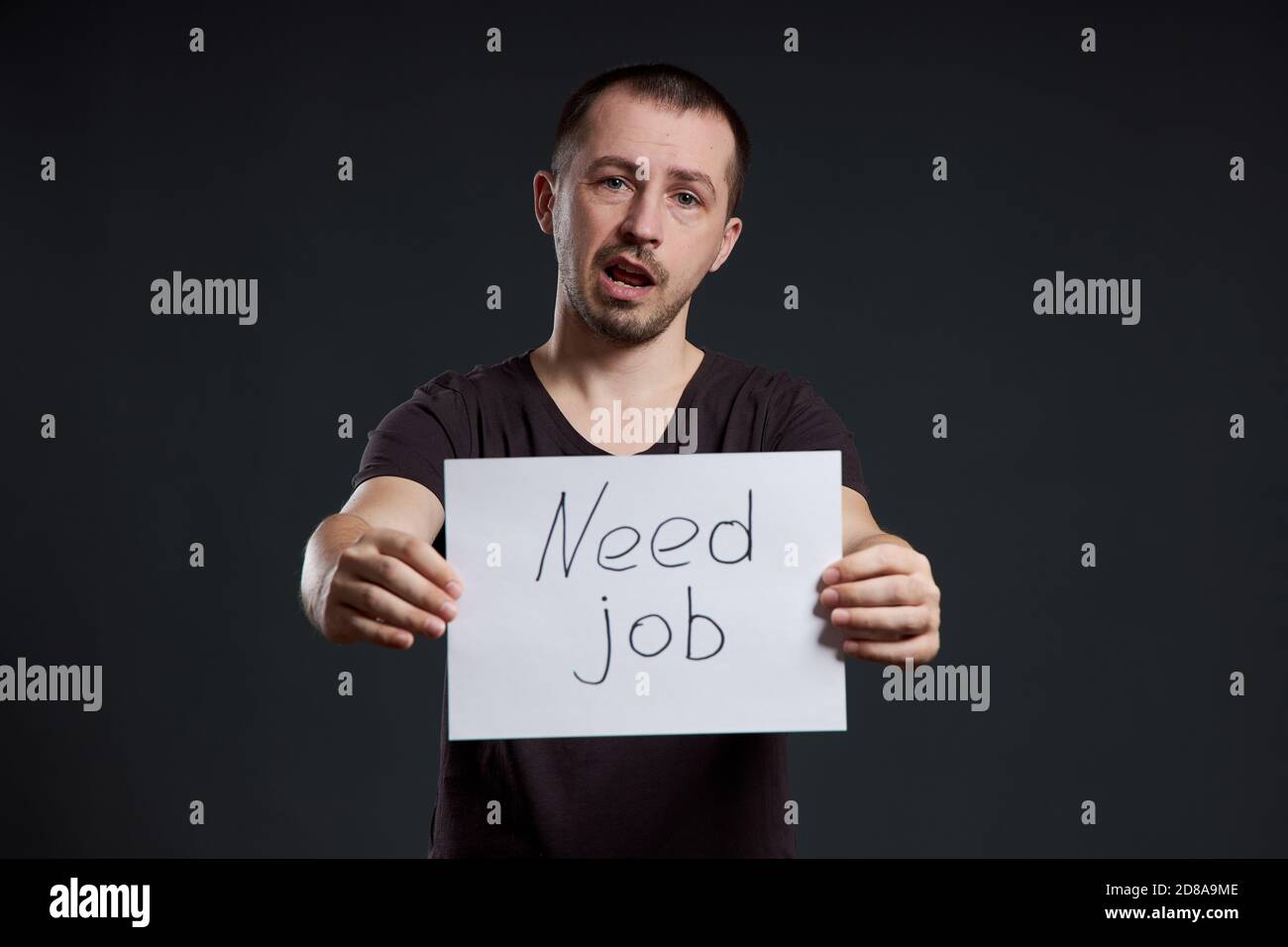 Man is looking for work, unemployment and crisis. Different emotions on ...