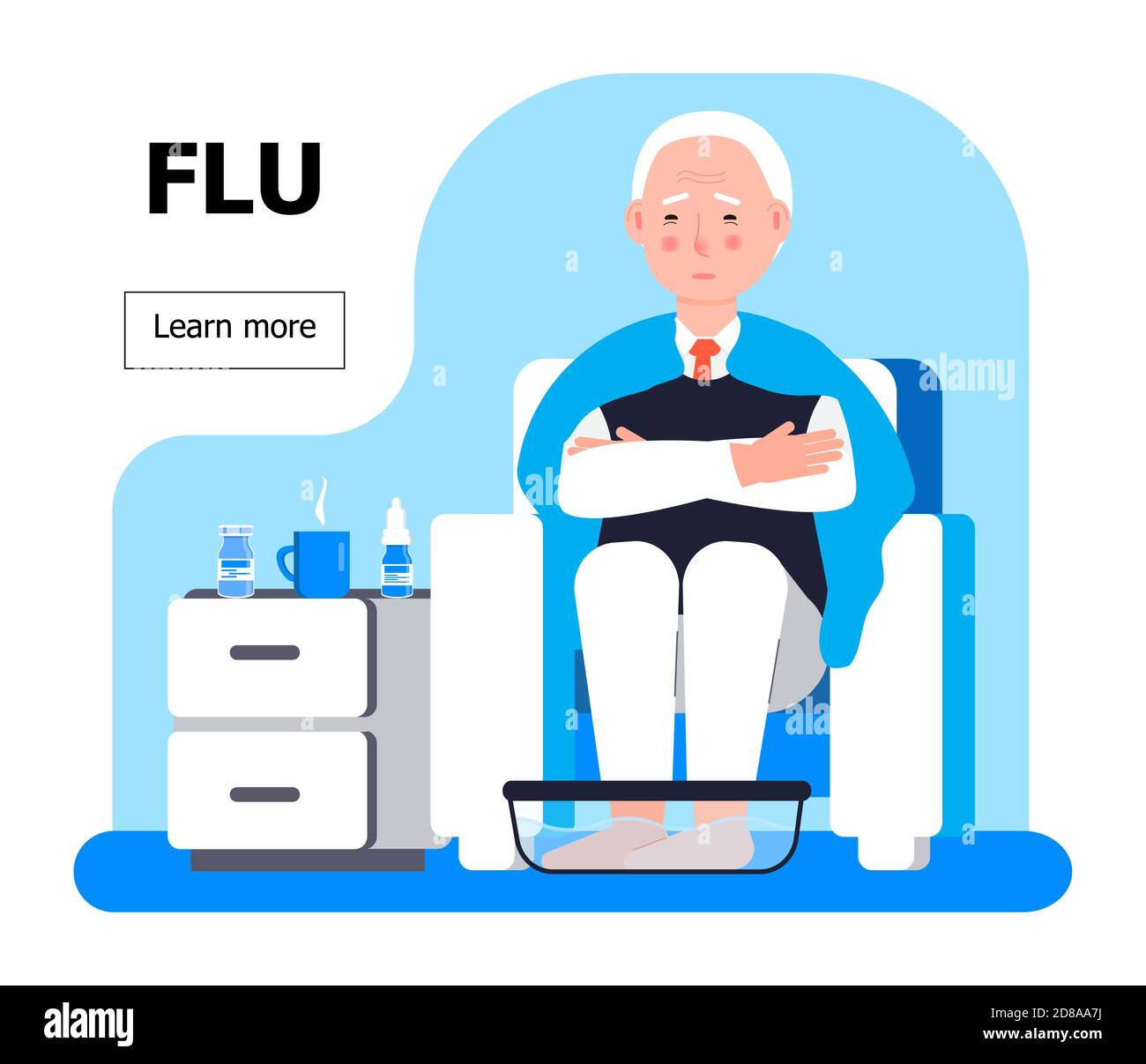 Flu concept vector. Senior man sitting on the armchair. Man warms his ...
