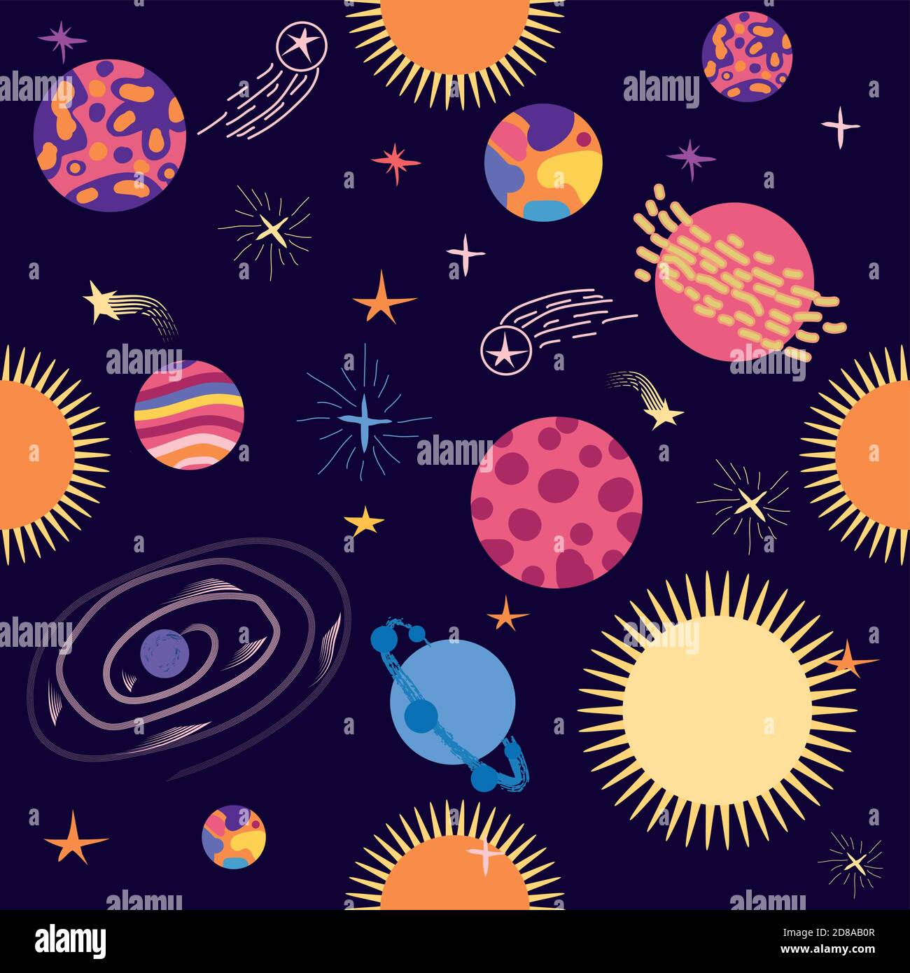 Seamless outer space ufo rocket science kids background pattern Stock ...