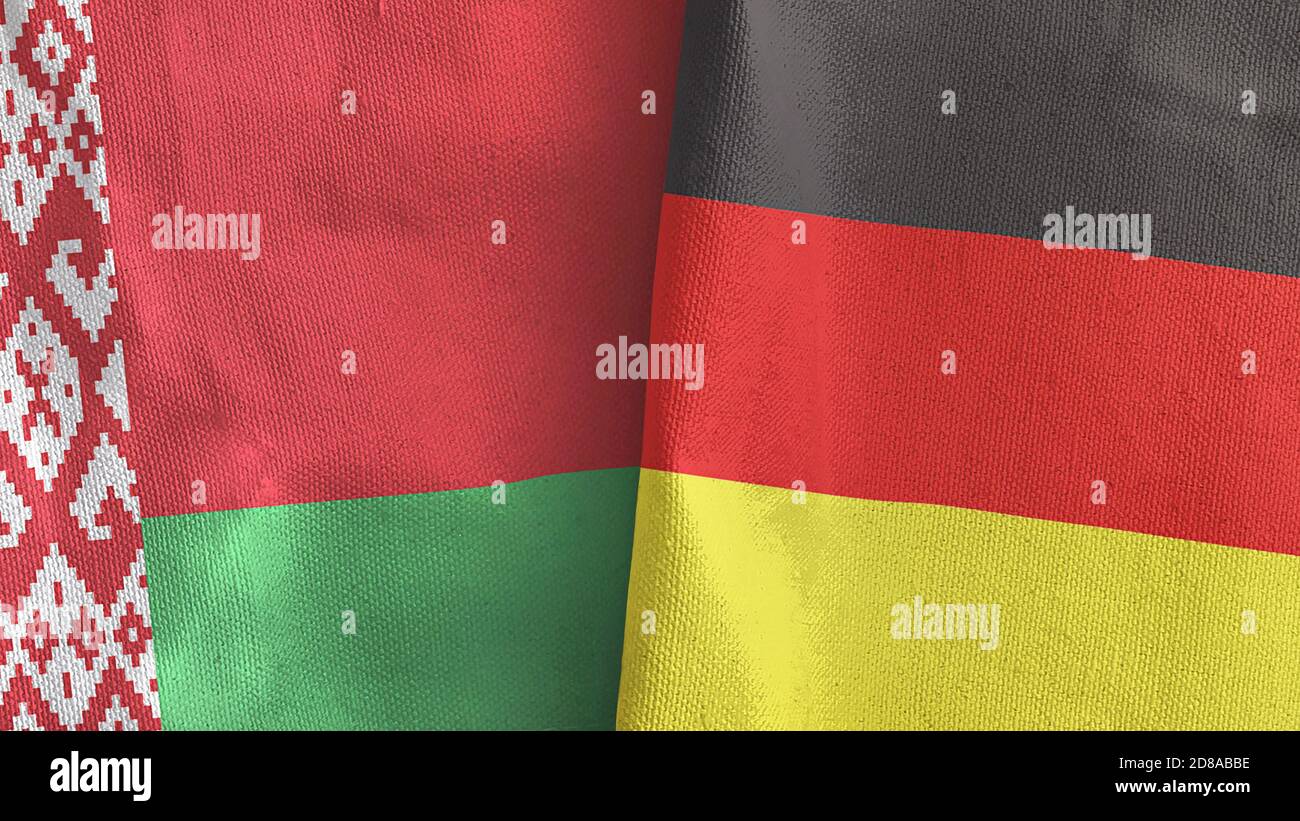 Germany and Belarus two flags textile cloth 3D rendering Stock Photo ...