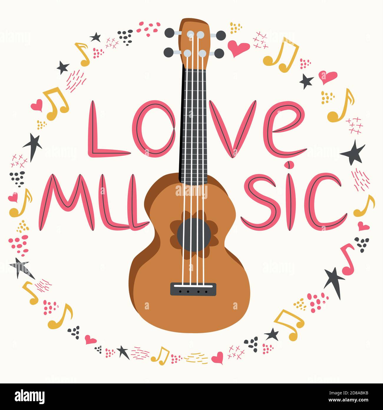 Cartoon ukulele with lettering text for summer, music poster template ...