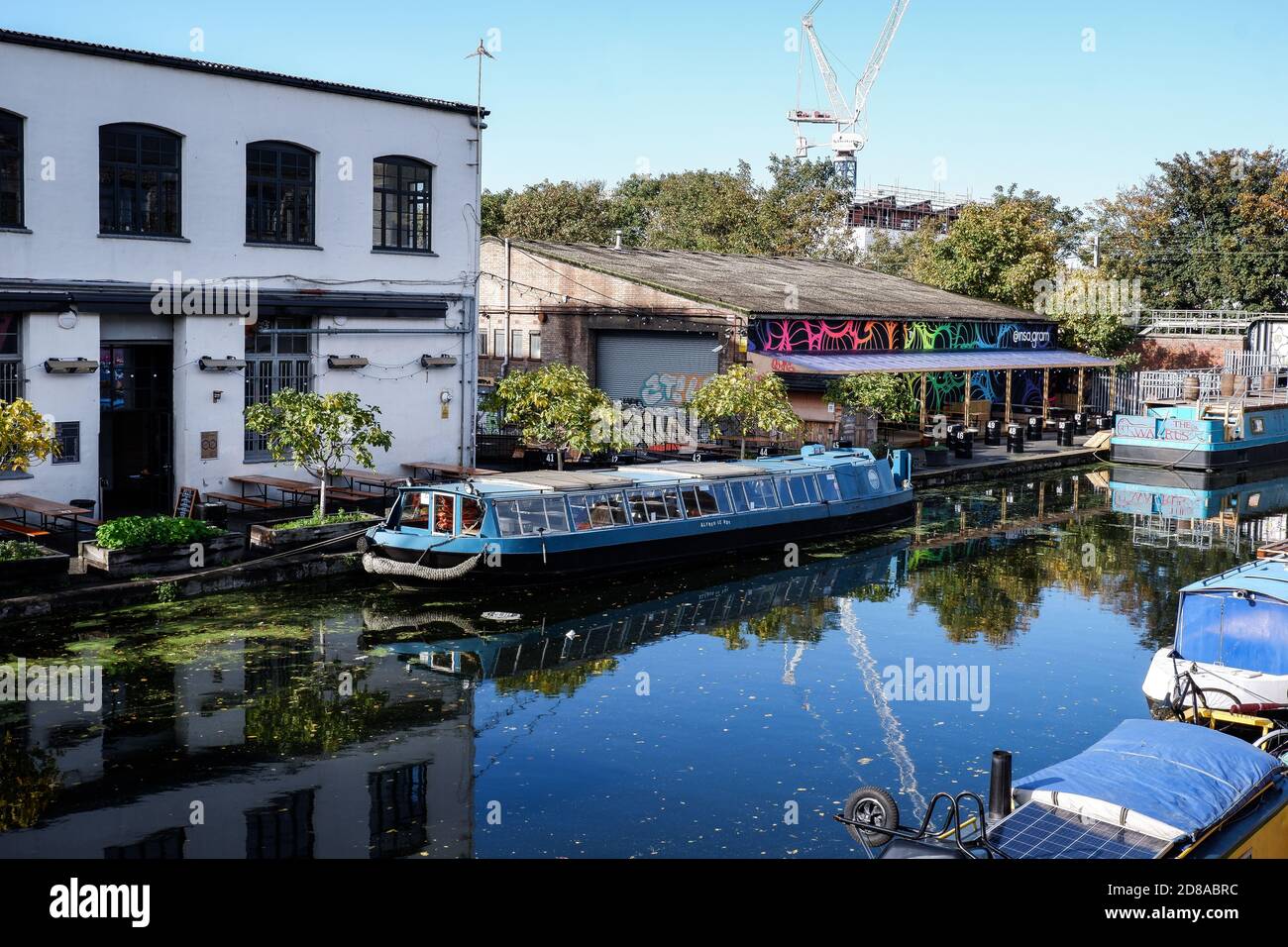 Boats on the River Lea Navigation canal, Hackney Wick, East London UK ...