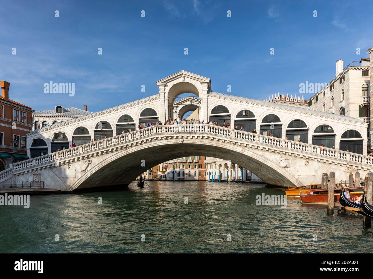 The Rialto Bridge Venice. A stone arch bridge which is a famous ...