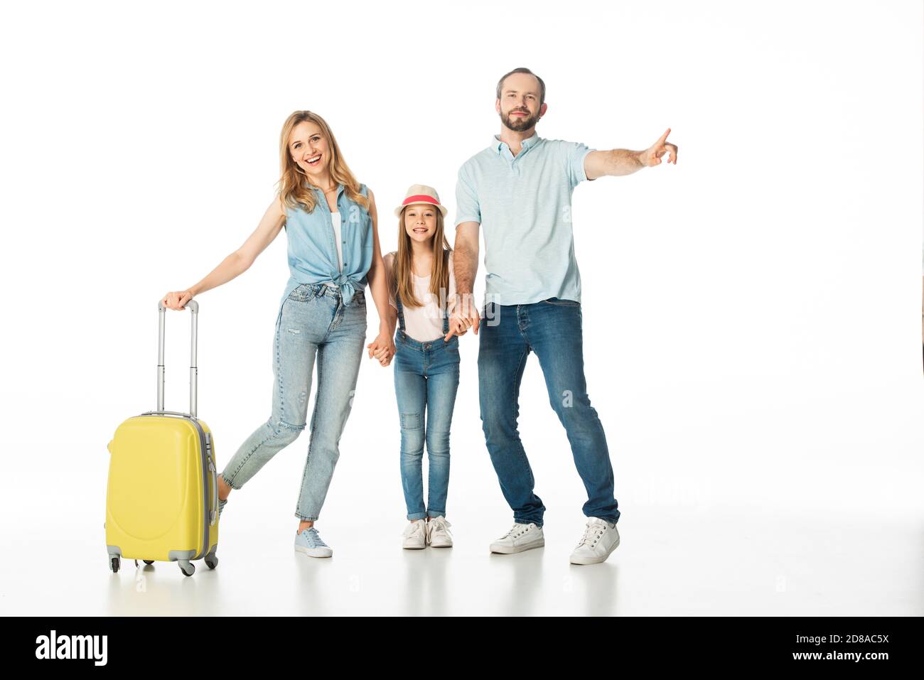 happy family with travel bag isolated on white Stock Photo - Alamy