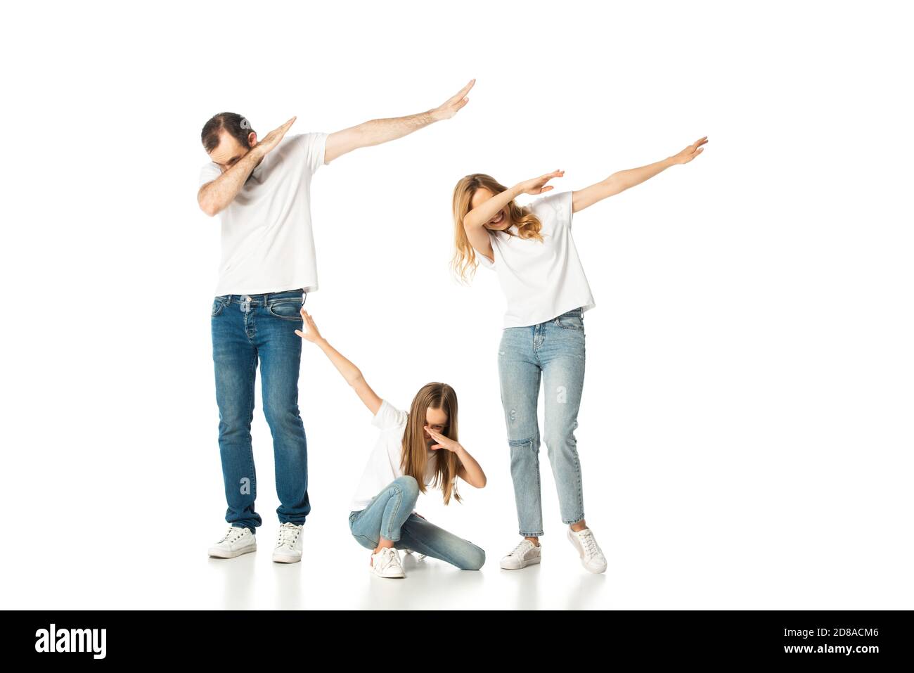 young family showing dab gesture isolated on white Stock Photo - Alamy