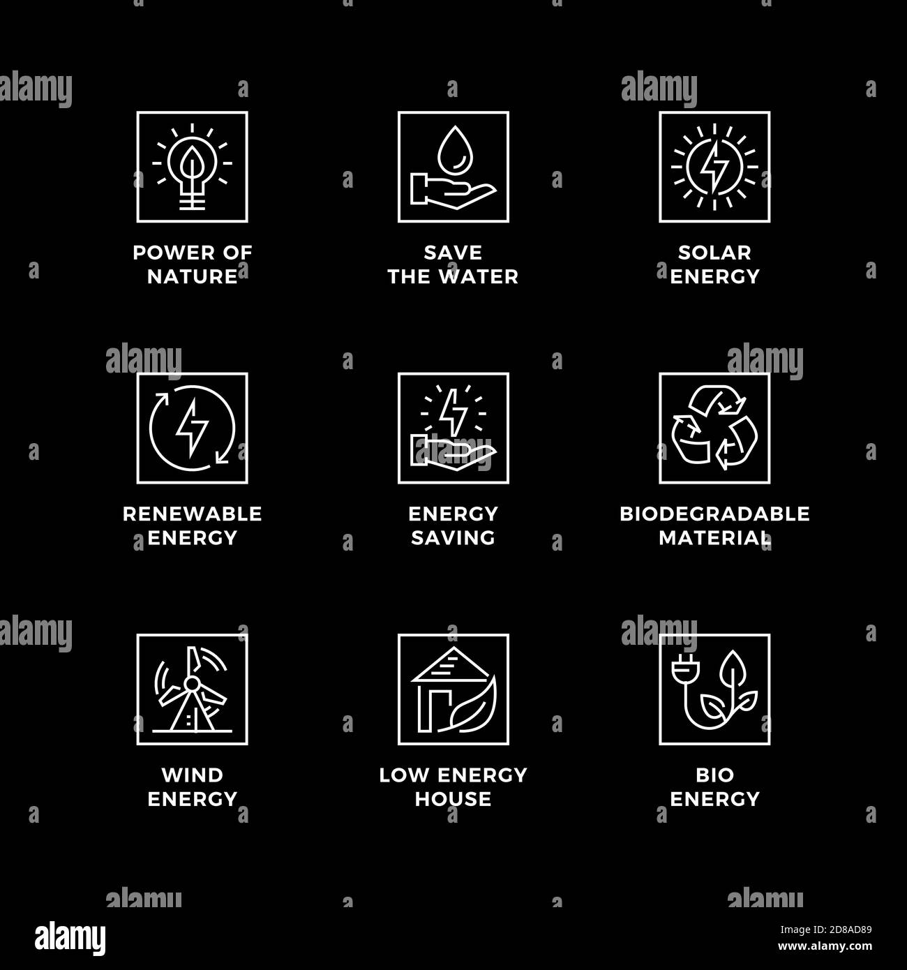 Sustainable energy icons Black and White Stock Photos & Images - Alamy