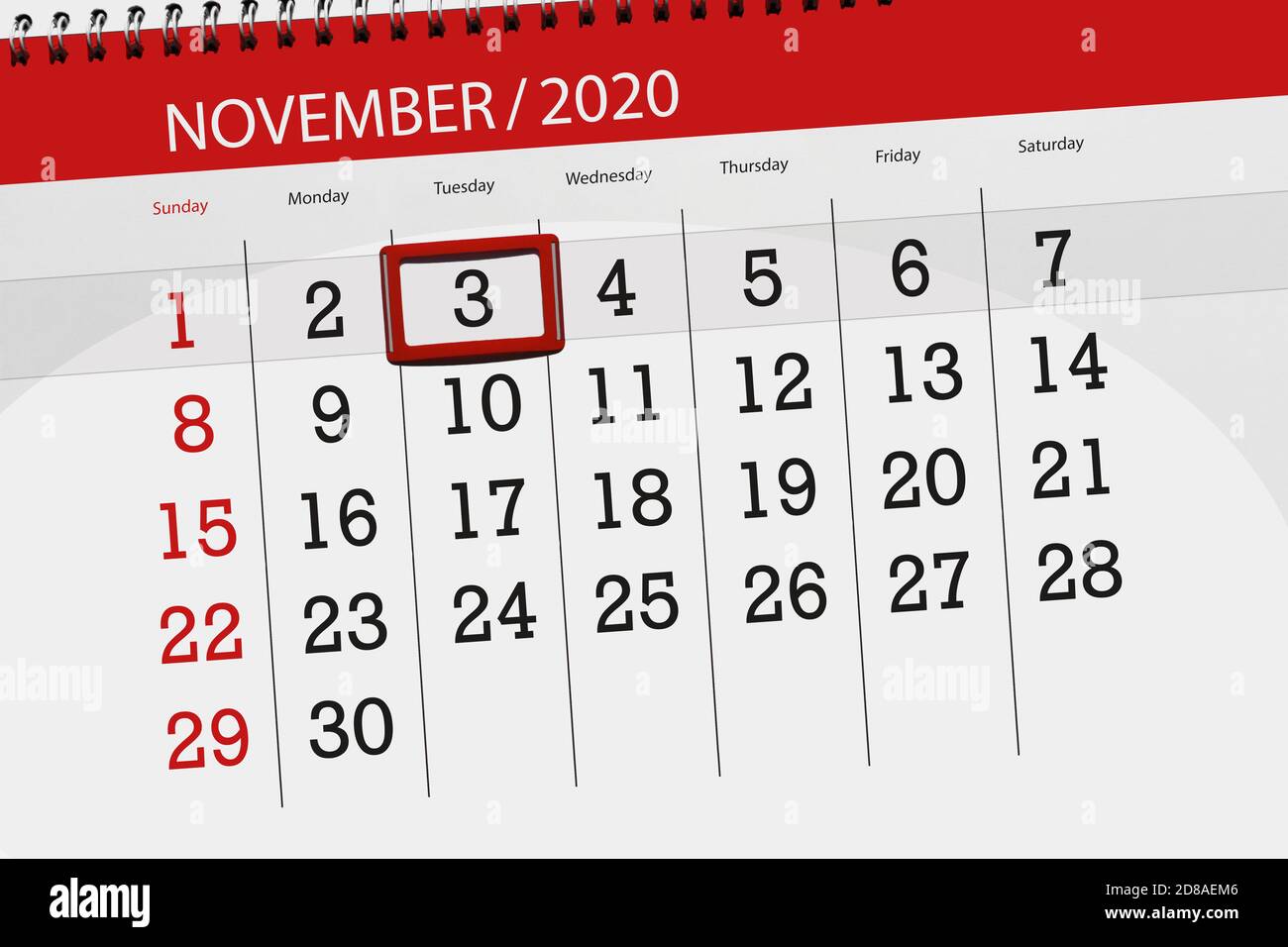 Calendar planner for the month november 2020, deadline day, 3, tuesday ...