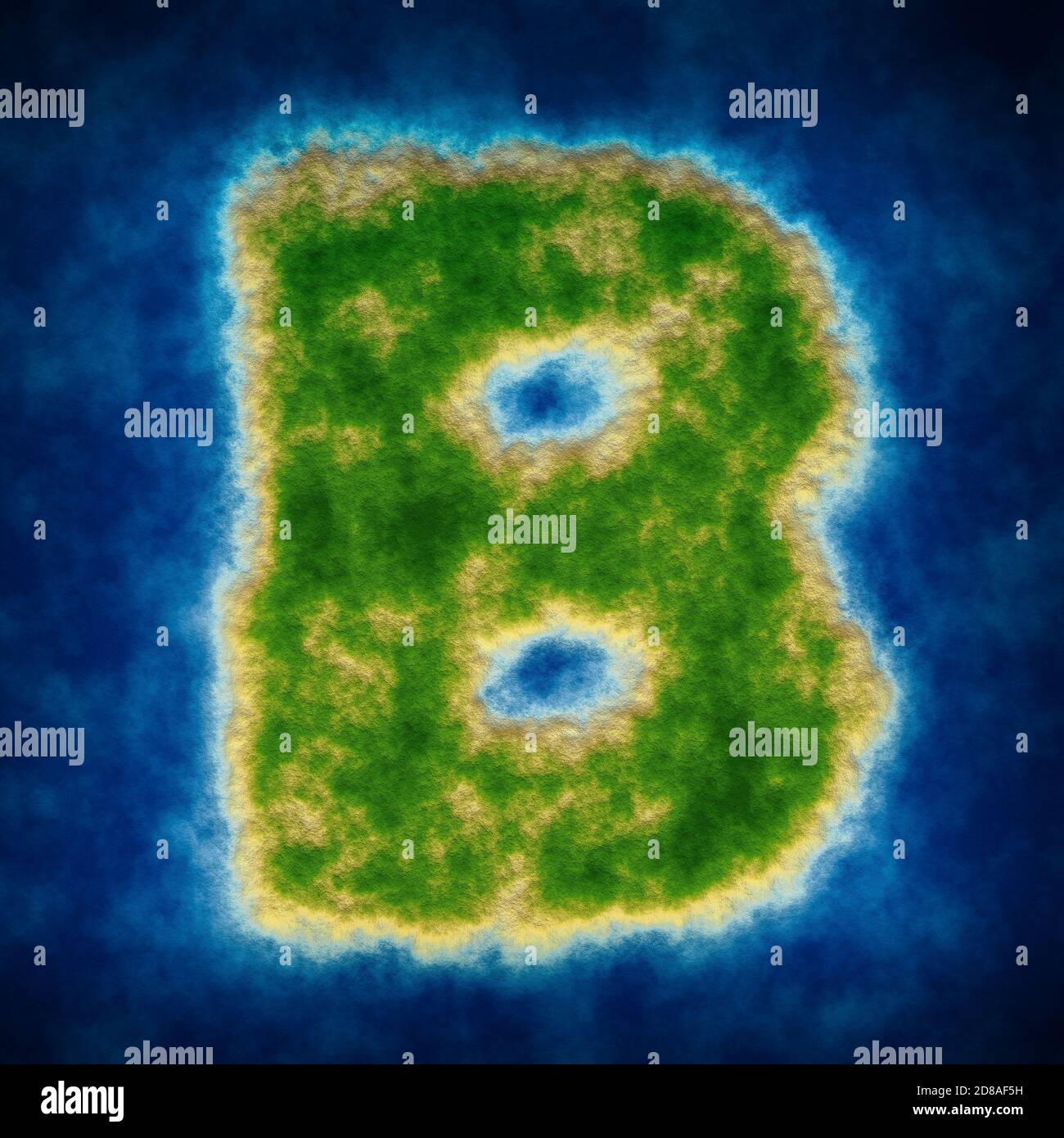 Detailed Illustration of a Green Island in the sea as letter B Stock ...