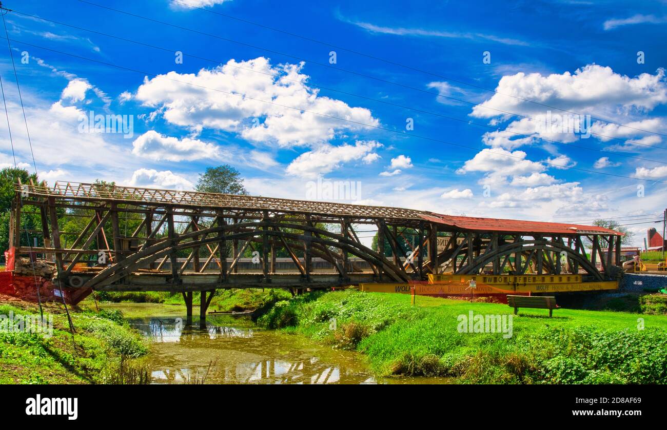 Old Pennsylvania Covered Dual Span Bridge being Disassembled with it's ...