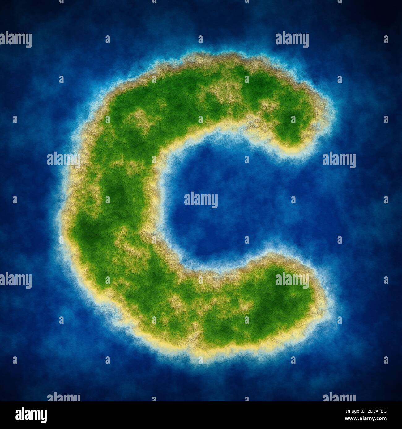 Detailed Illustration of a Green Island in the sea as letter C Stock ...