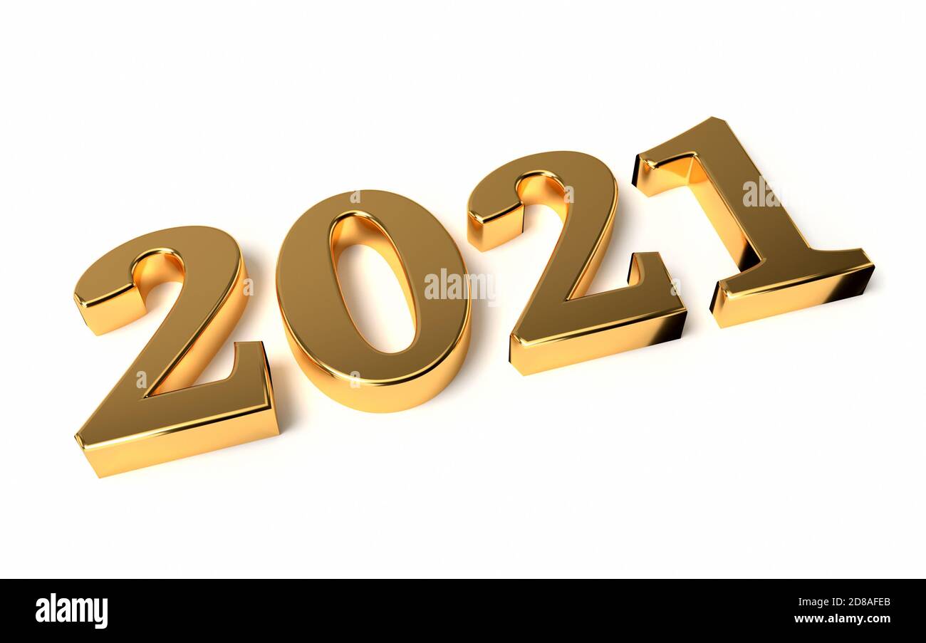 New year concept. Golden number 2021 isolated on white background. 3d ...