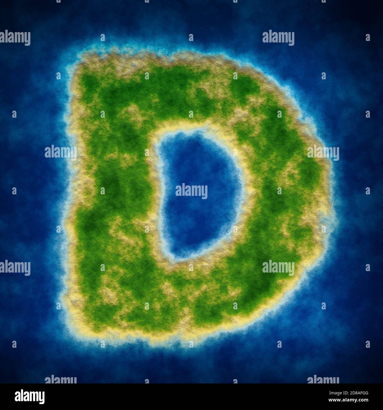 Detailed Illustration of a Green Island in the sea as letter D Stock ...