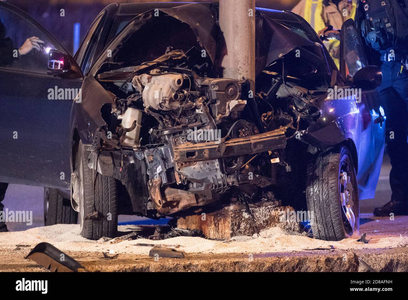 Car crashed into the pole Stock Photo - Alamy