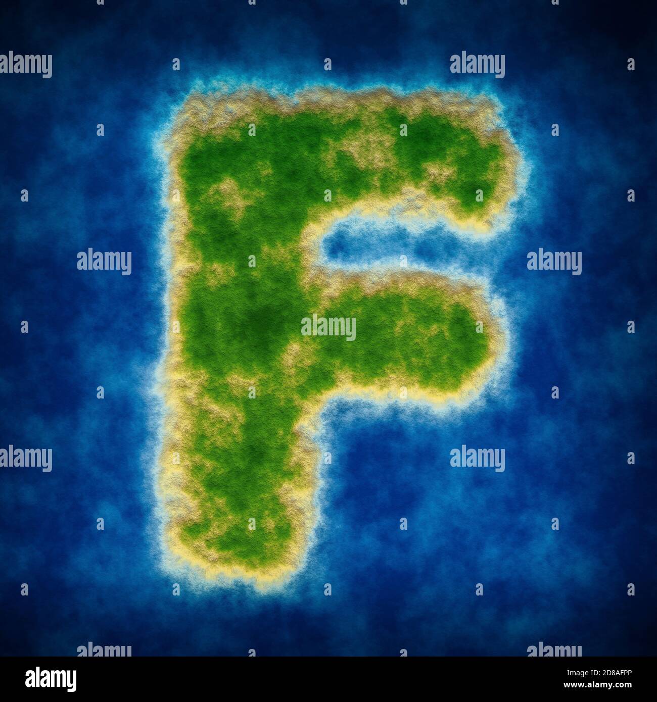 Detailed Illustration of a Green Island in the sea as letter F Stock ...