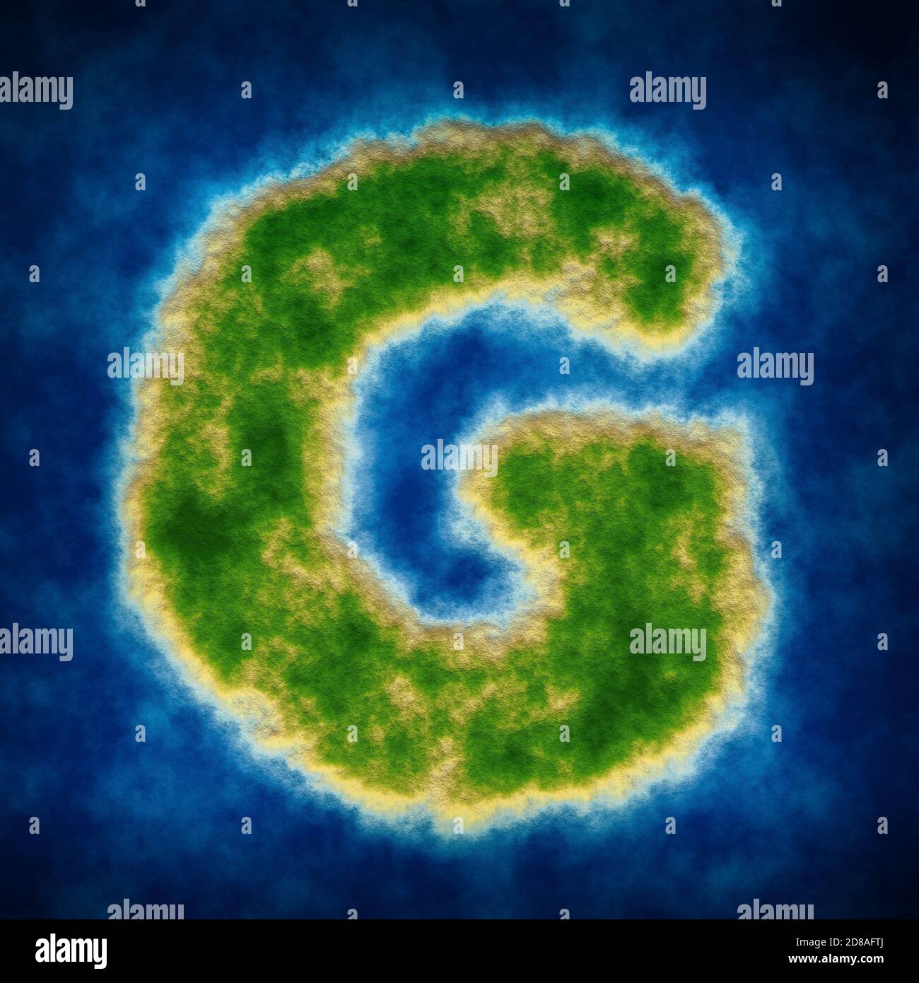 Detailed Illustration of a Green Island in the sea as letter G Stock ...
