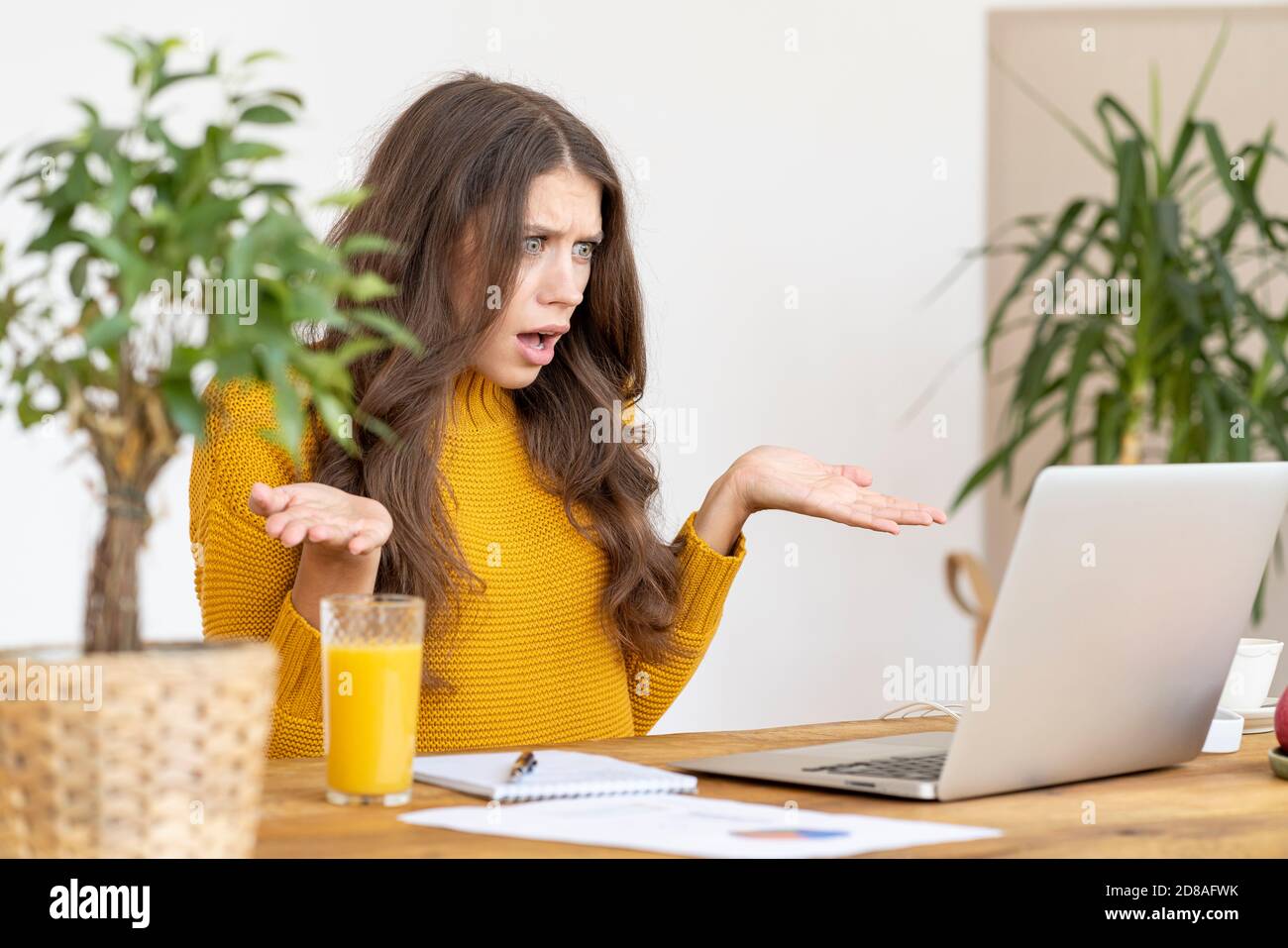 Female angering and annoying, surprised broken Internet line. Young ...