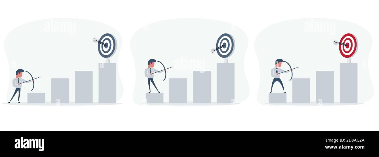 Businessman shooting a bow and arrow, it is a sign of progress a ...