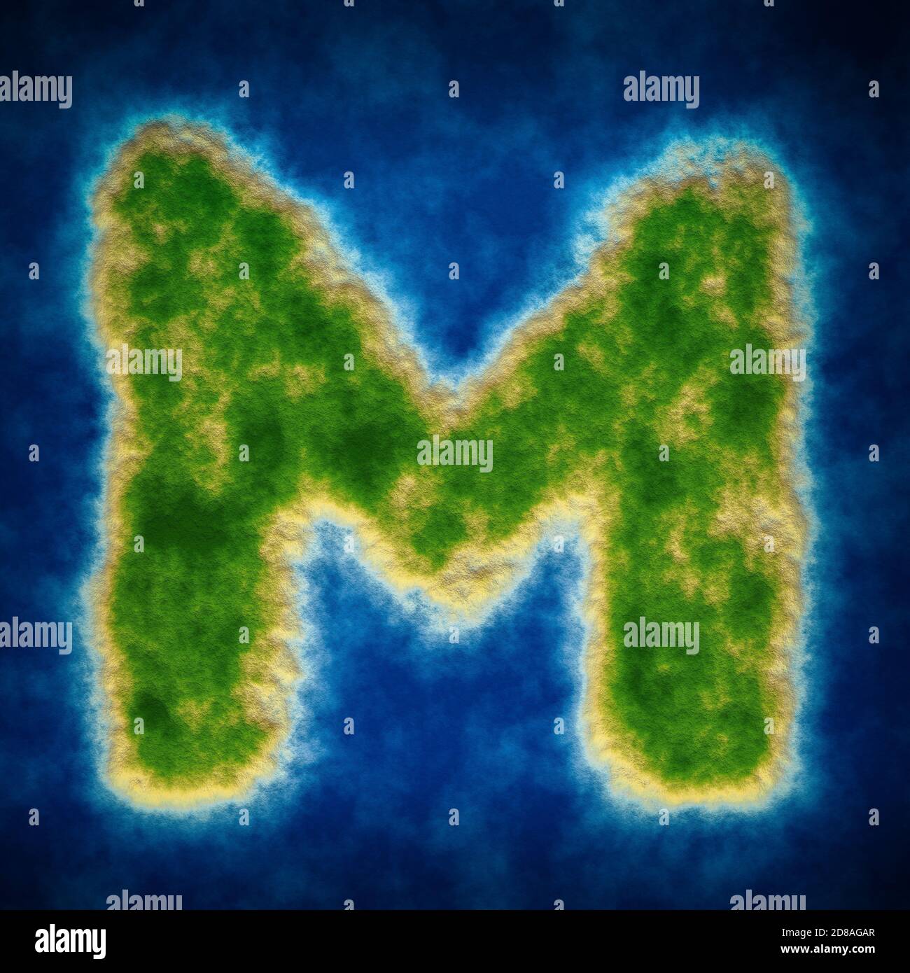 Detailed Illustration of a Green Island in the sea as letter M Stock ...