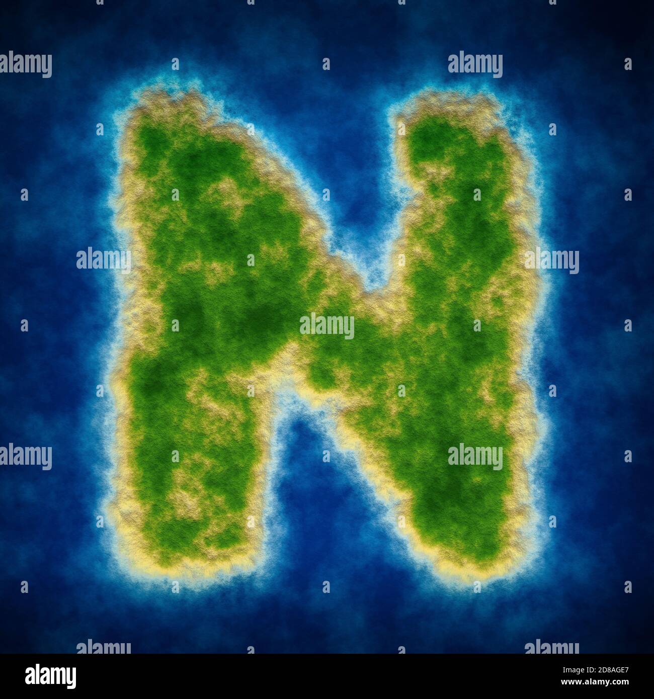 Detailed Illustration of a Green Island in the sea as letter N Stock ...