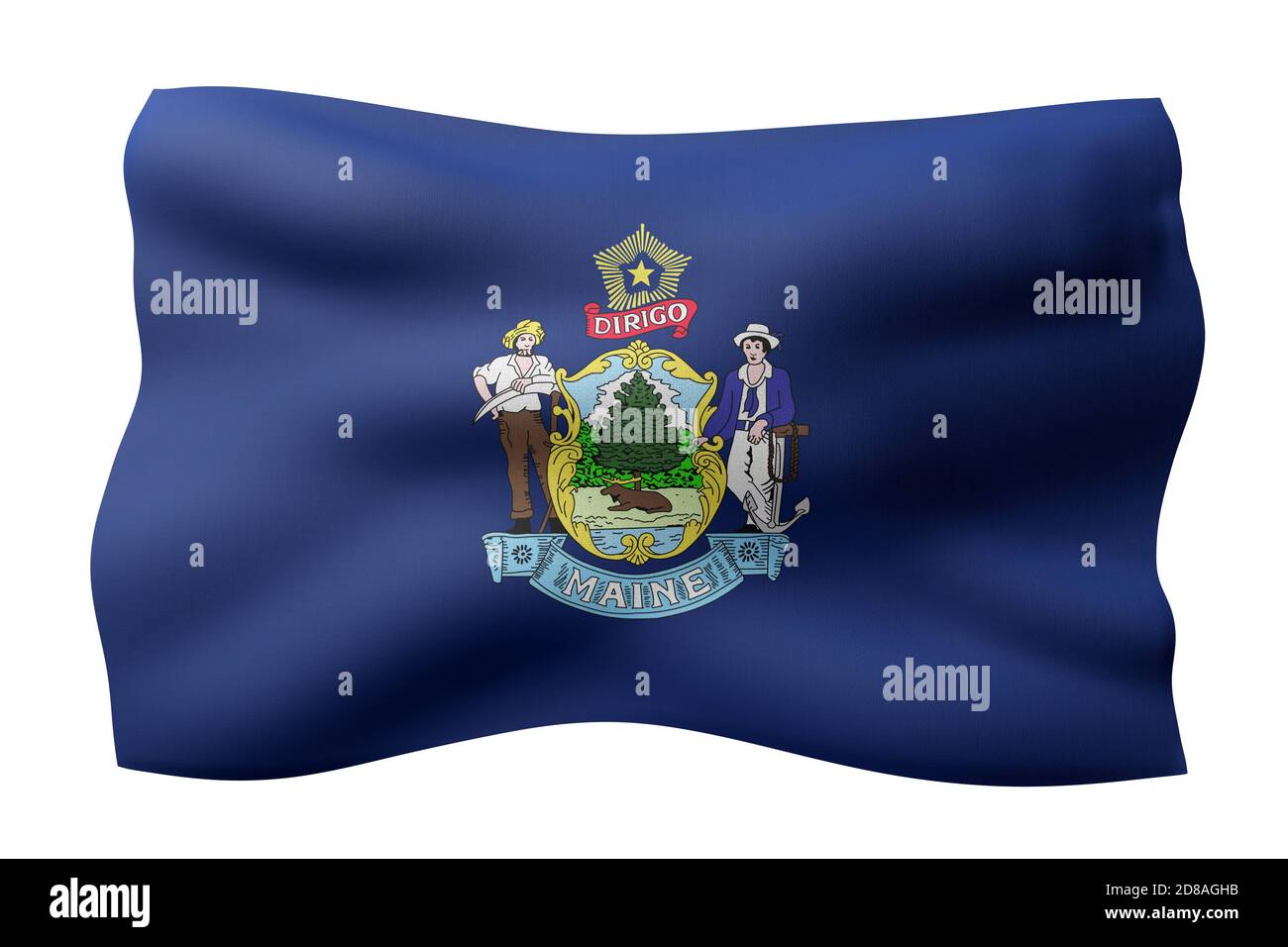 3d rendering of a detailed and textured Maine USA State flag on white ...