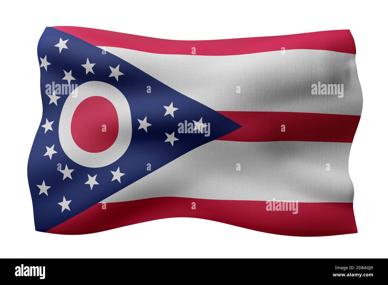 3d rendering of a detailed and textured Ohio USA State flag on white ...