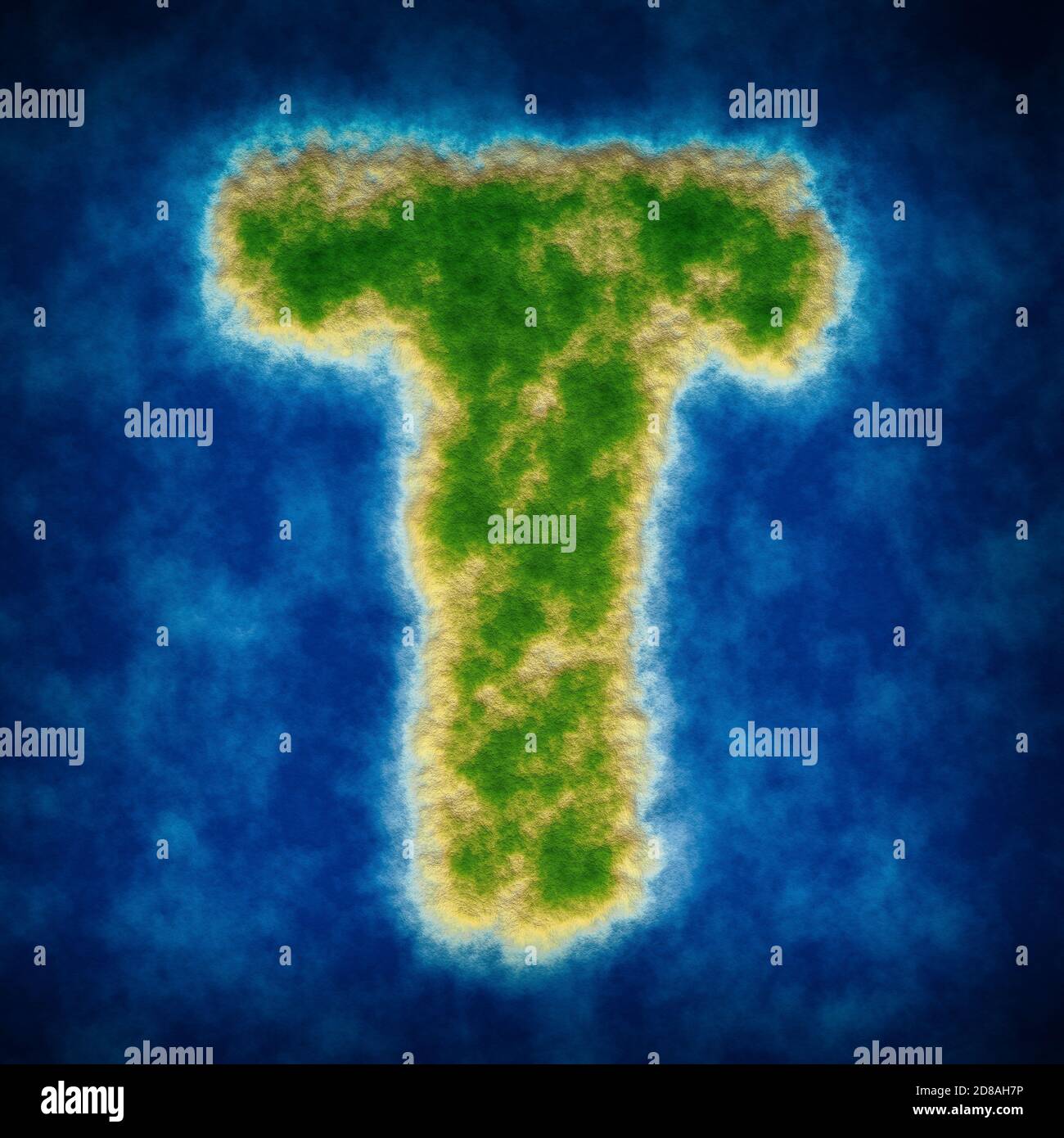 Detailed Illustration of a Green Island in the sea as letter T Stock ...