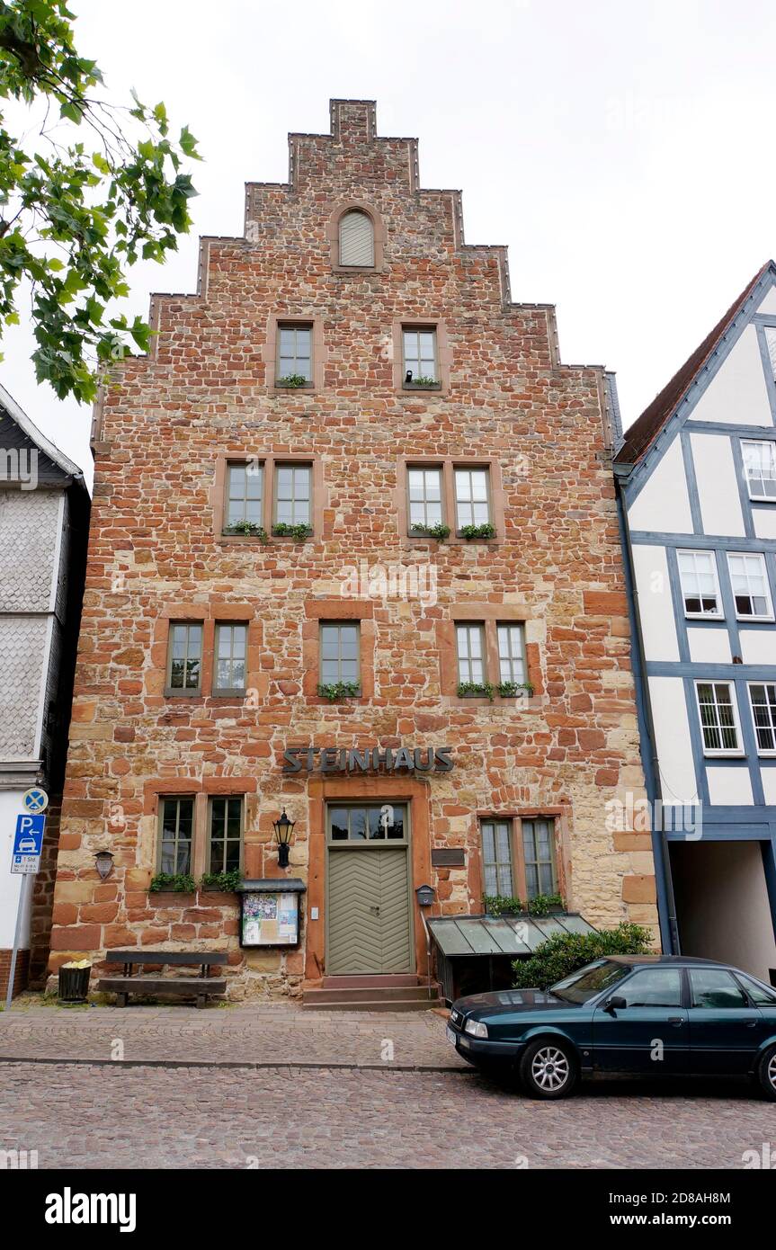 Steinhaus in der historischen Altstadt, Frankenberg, Hessen ...