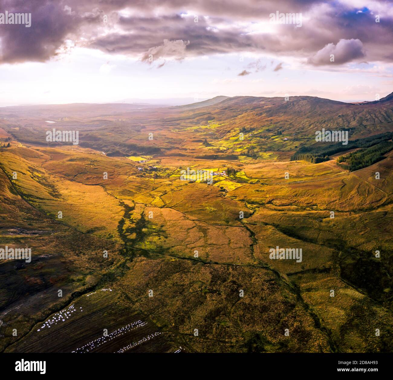 Aerial view of Tymeen in the bluestack mountains in Donegal - Ireland ...
