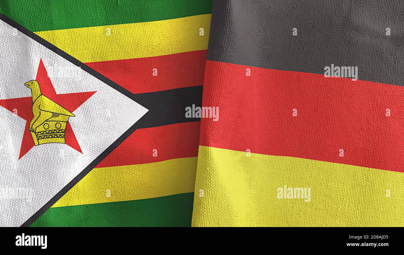 Germany and Zimbabwe two flags textile cloth 3D rendering Stock Photo ...
