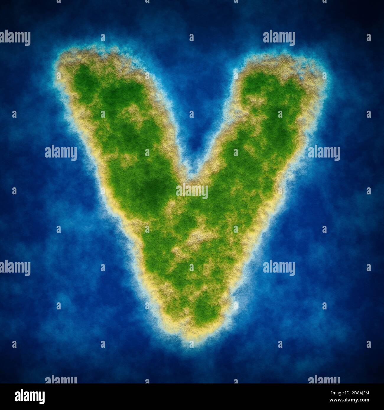 Detailed Illustration of a Green Island in the sea as letter V Stock ...