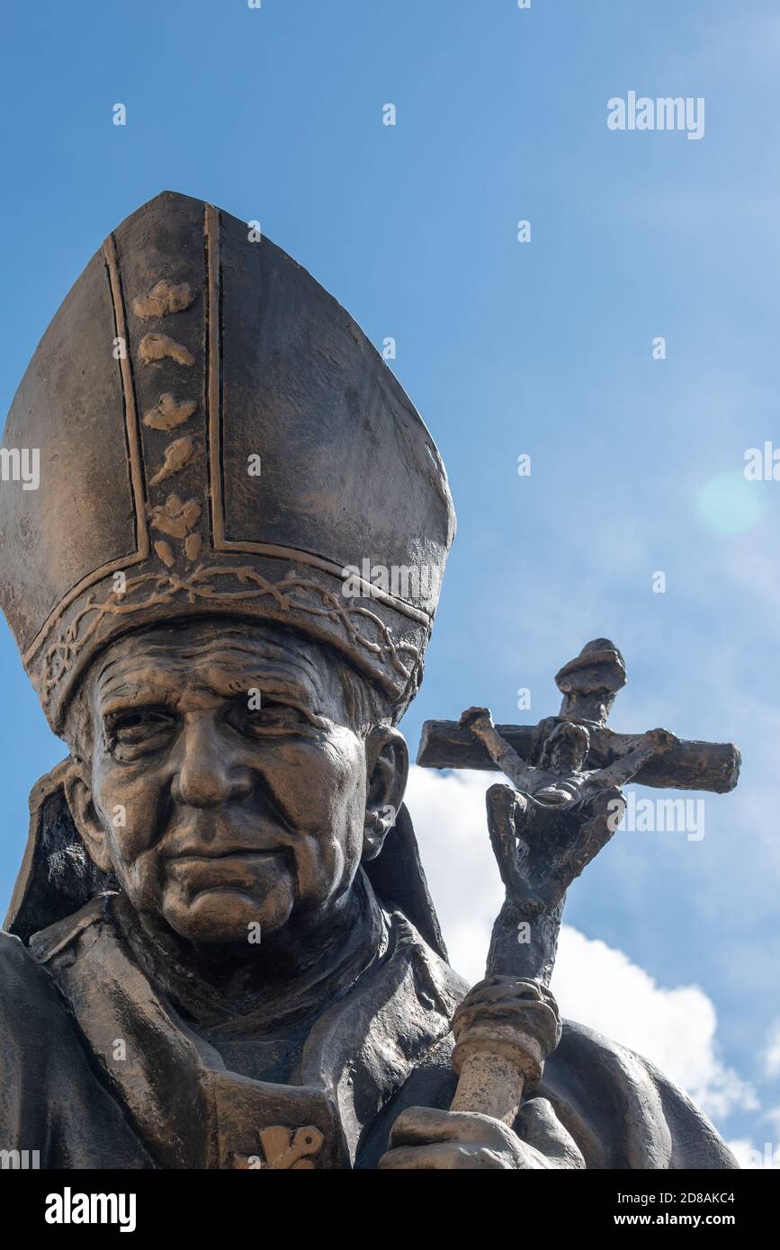 Statue sculpture of Pope John Paul II. St. Isidore Cathedral, Catedral ...